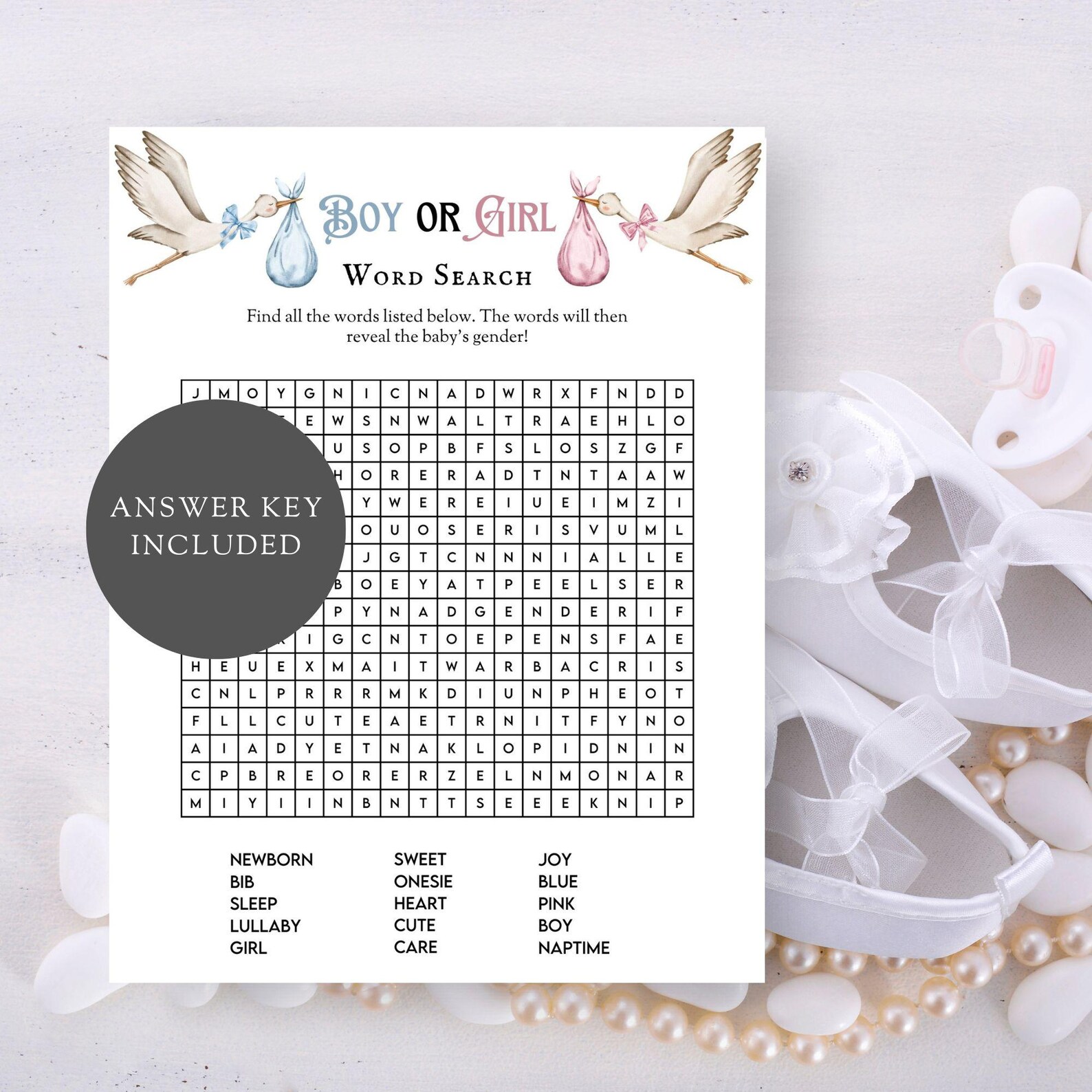 It's a Girl Puzzle, Gender Reveal Word Search Activity, Baby Shower ...