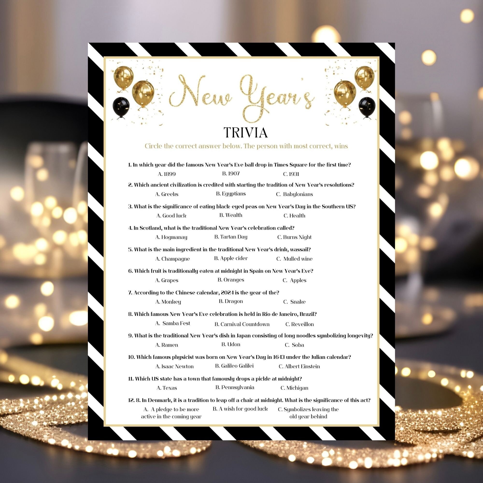 New Years Trivia Party Game Printable NYE Icebreaker - Etsy