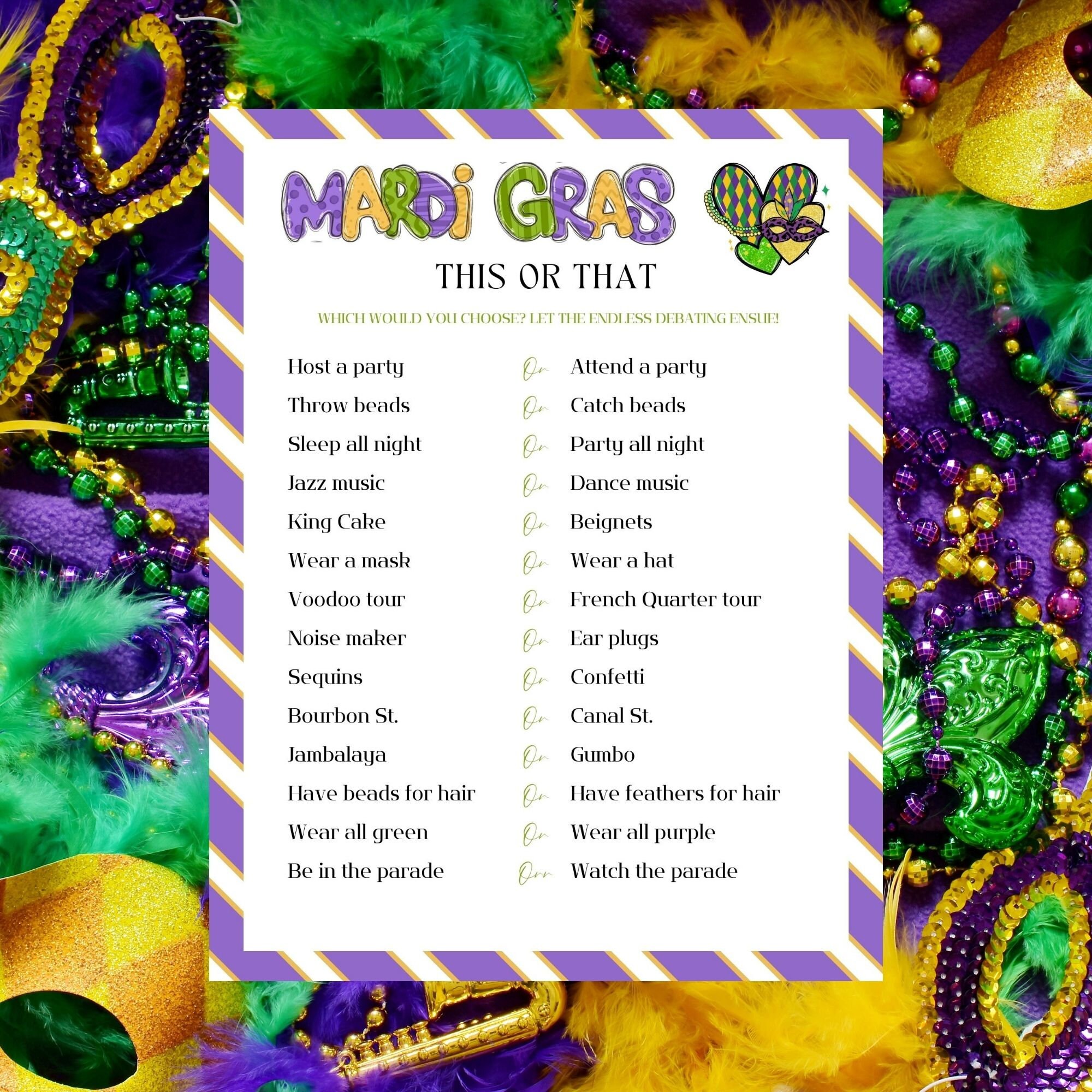 Mardi Gras Party Game, This or That, Mardi Gras Carnival Fun & Easy ...