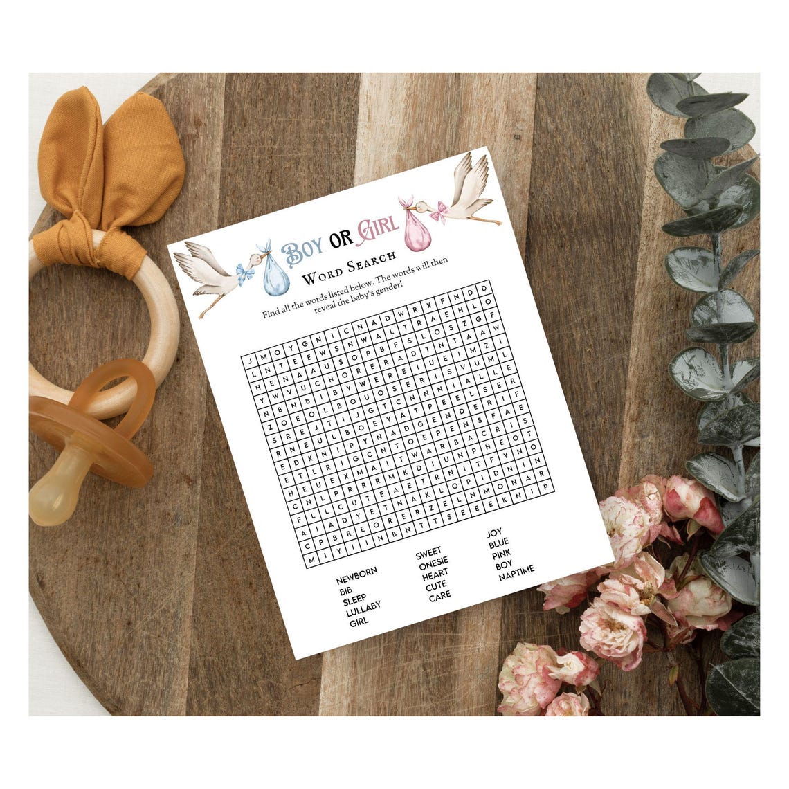 It's a Girl Puzzle, Gender Reveal Word Search Activity, Baby Shower ...
