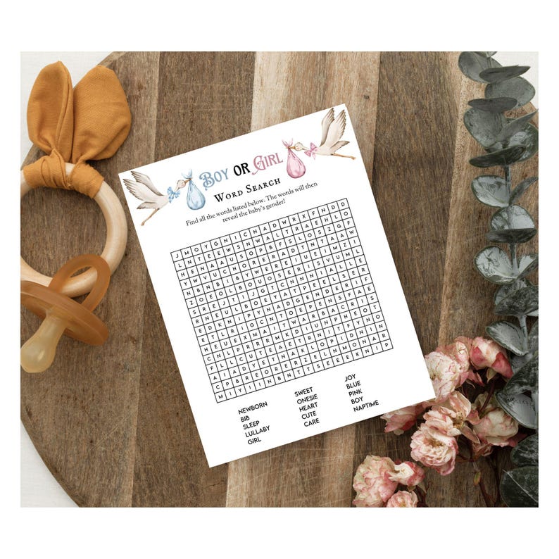 It's a Girl Puzzle, Gender Reveal Word Search Activity, Baby Shower ...