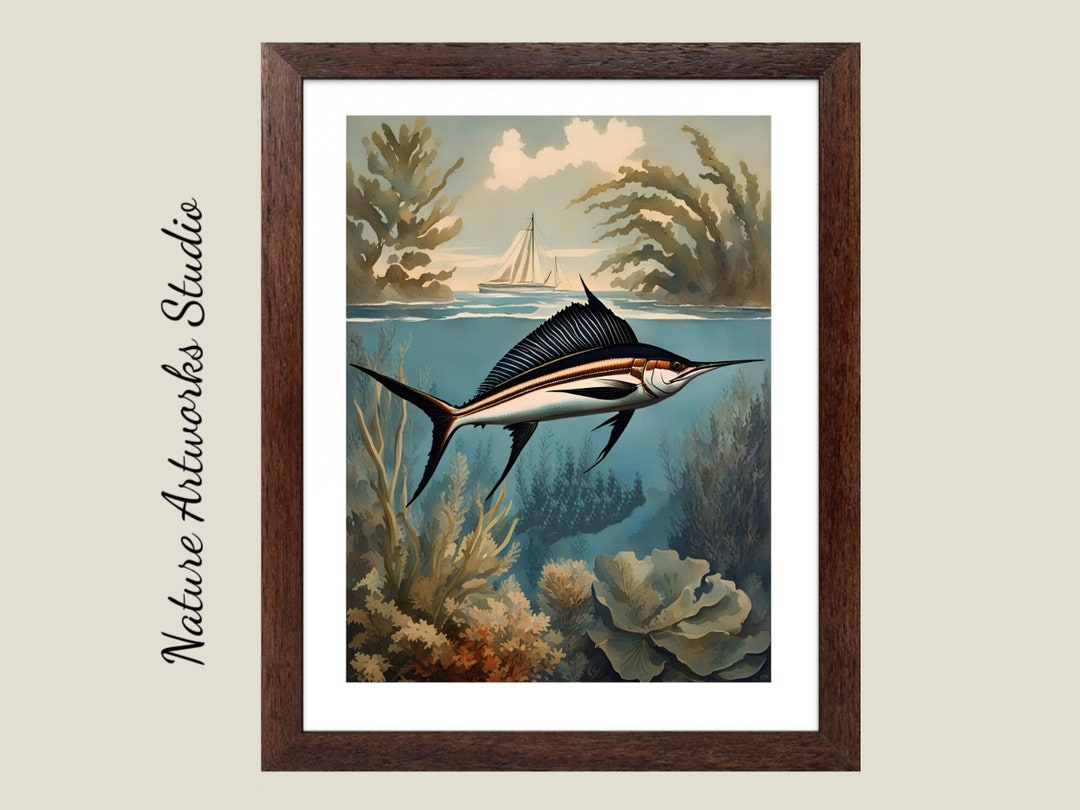 Sailfish Art Print Vintage Style Illustration Sea Life - Etsy