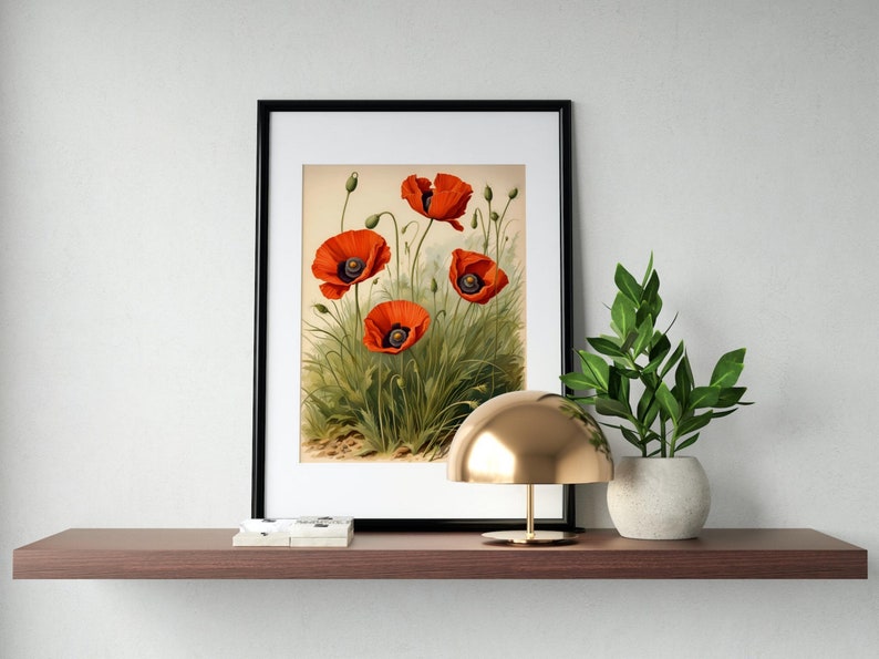 Poppy Flower Art Print, Vintage Poppies Illustration, Botanical Wall ...