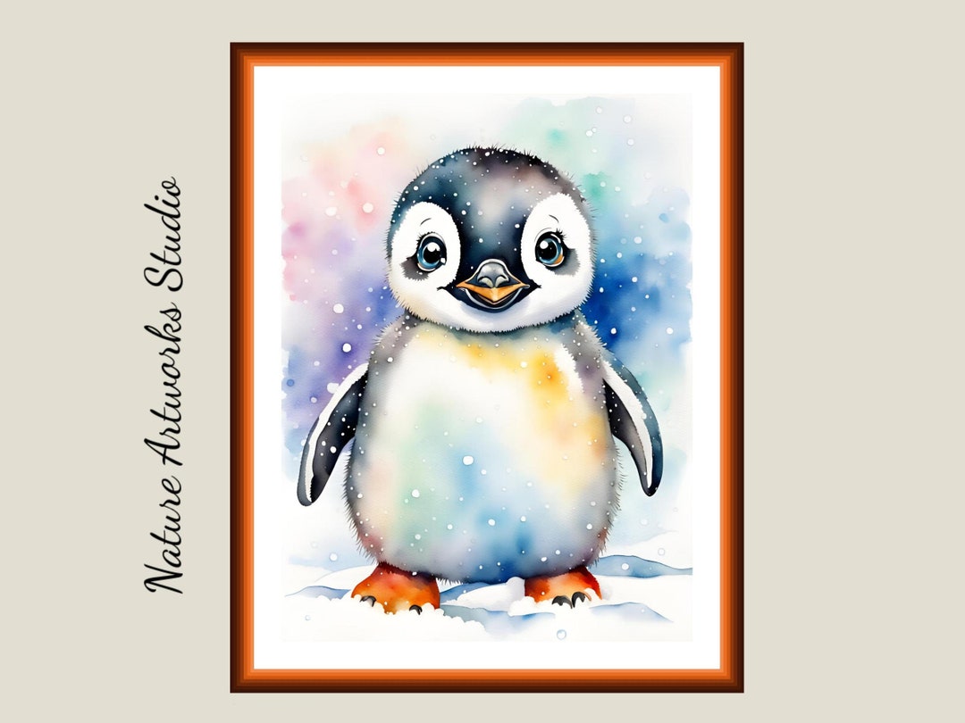 Baby Penguin Art Print, Watercolor Penguin Kids Room Decor, Antarctic ...