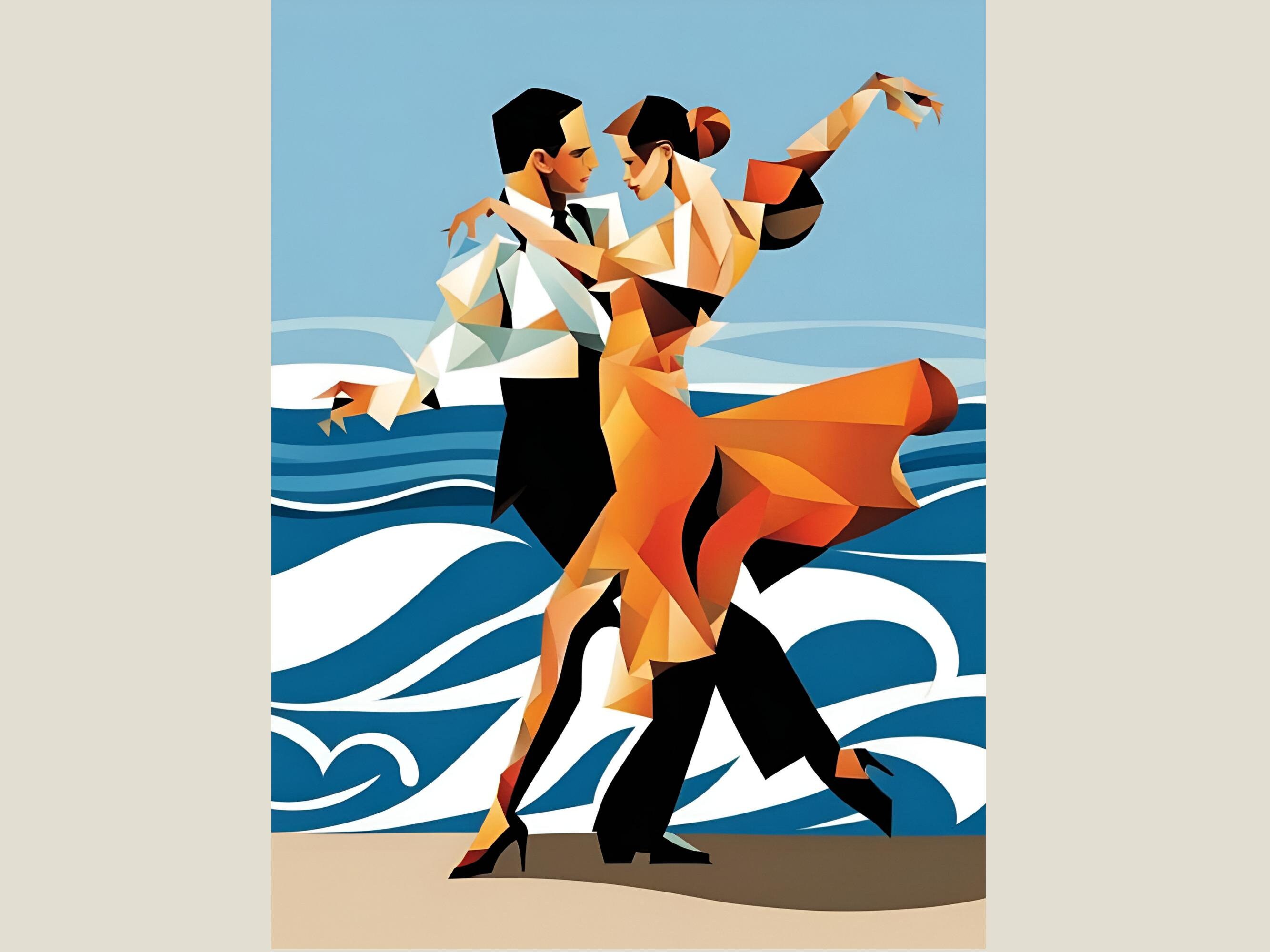 Tango Dancers Seaside Abstract Art, Couple Dancing Painting, Romance ...