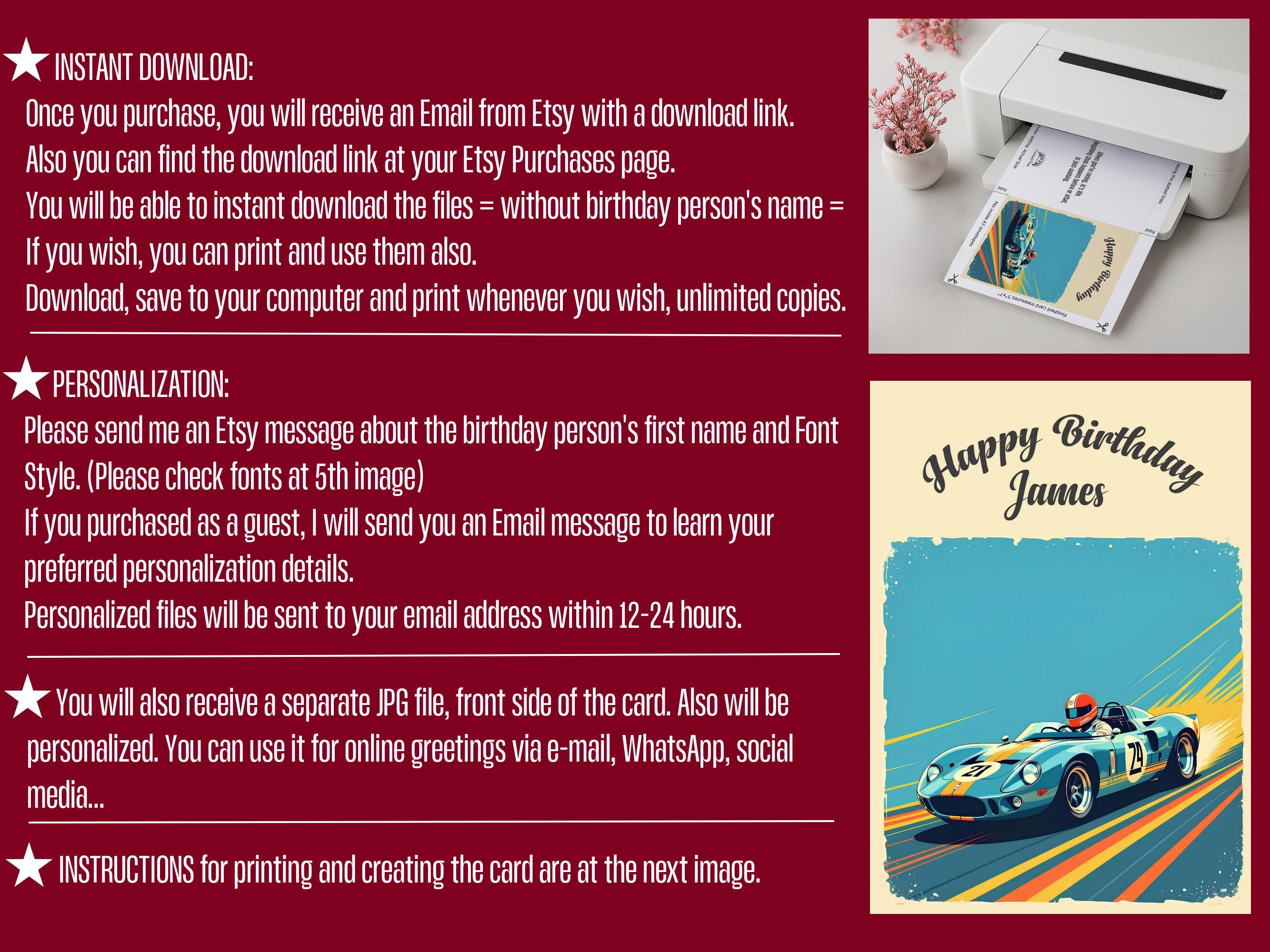 Racing Car Birthday Card: Personalized Printable for Race Fans (digital ...