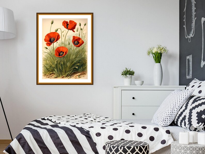 Poppy Flower Art Print, Vintage Poppies Illustration, Botanical Wall ...