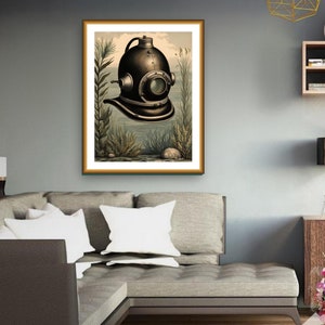 Antique Diving Helmet Art Print Vintage Nautical - Etsy