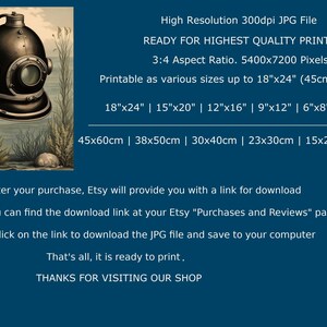 Antique Diving Helmet Art Print, Vintage Nautical Illustration, Coastal ...