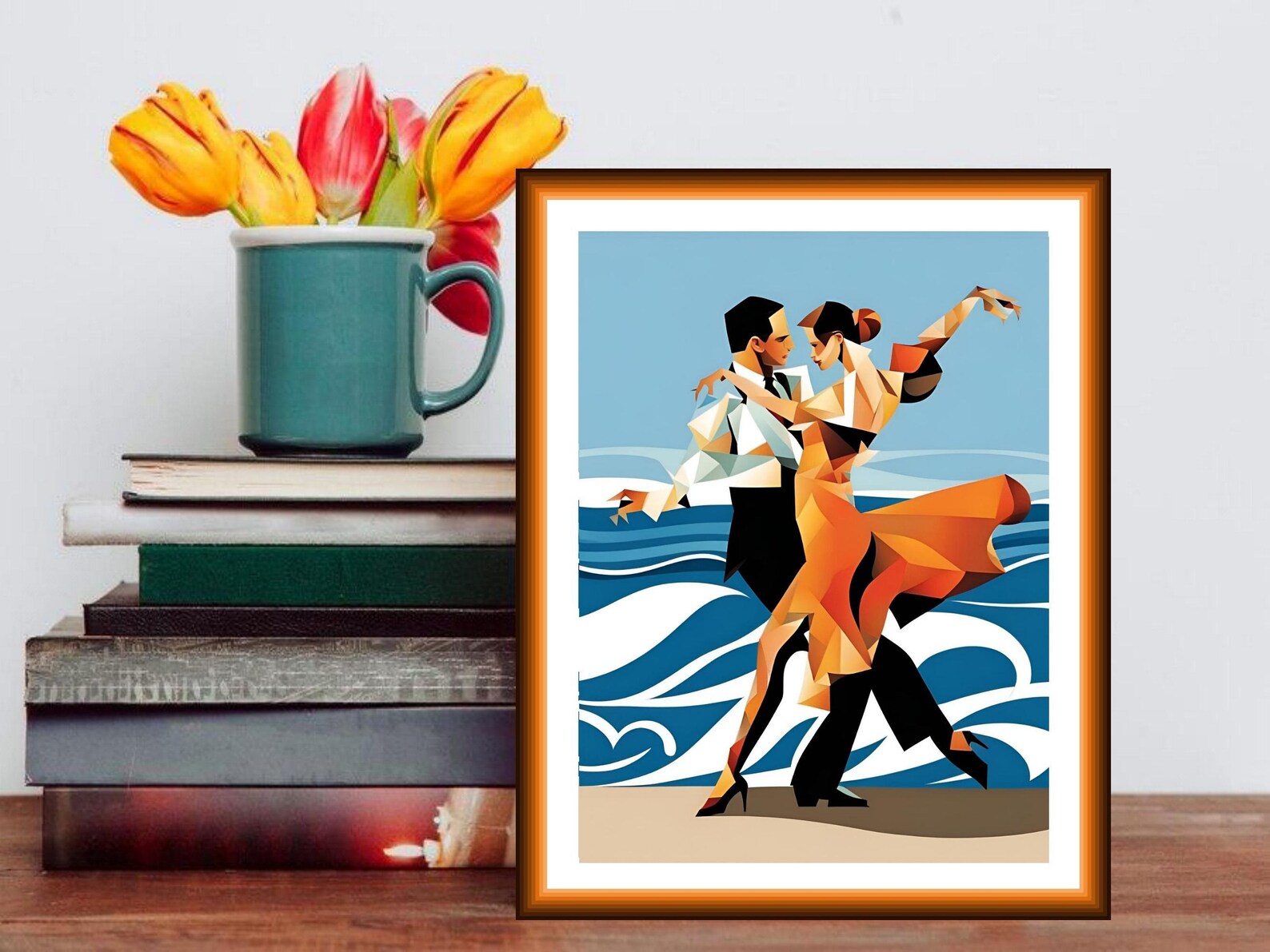 Tango Dancers Seaside Abstract Art, Couple Dancing Painting, Romance ...
