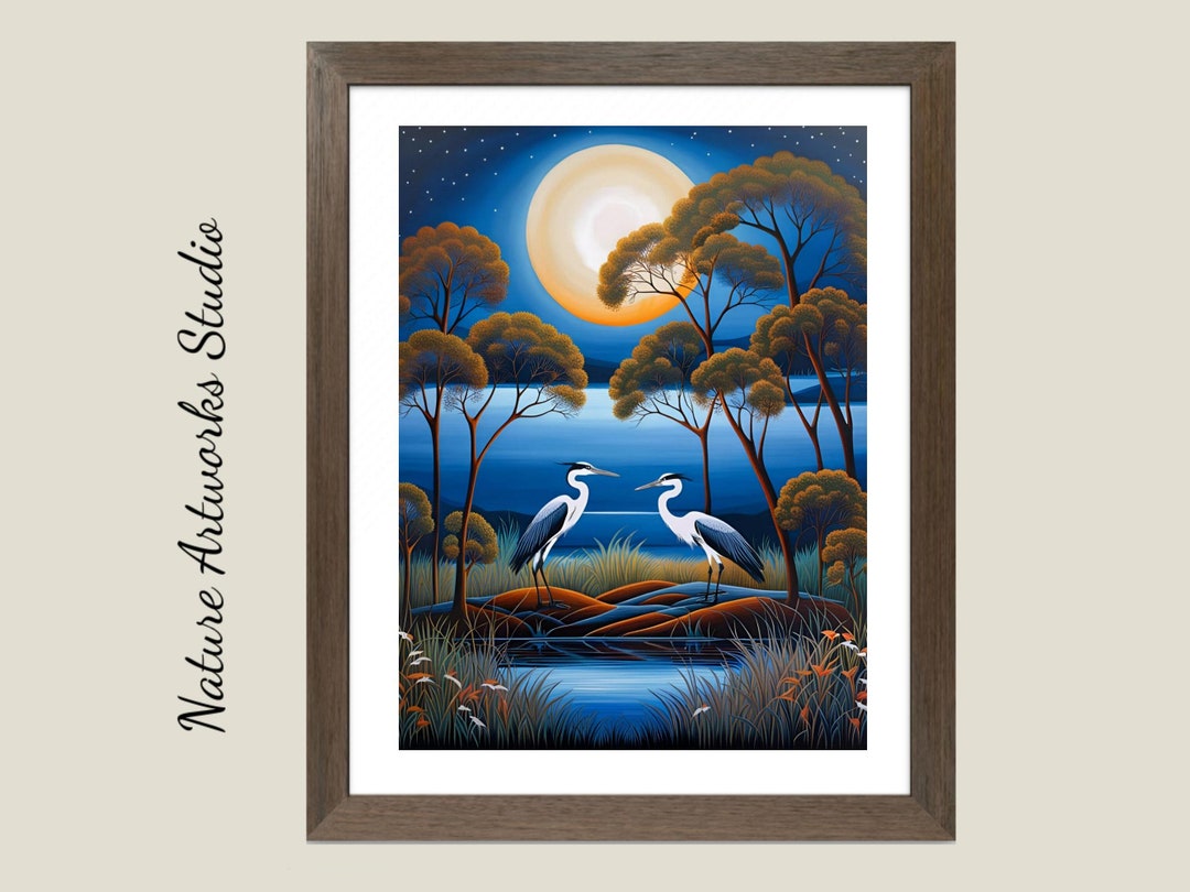 Heron Fantasy Art Print Herons Fishing Bird Nature Print - Etsy