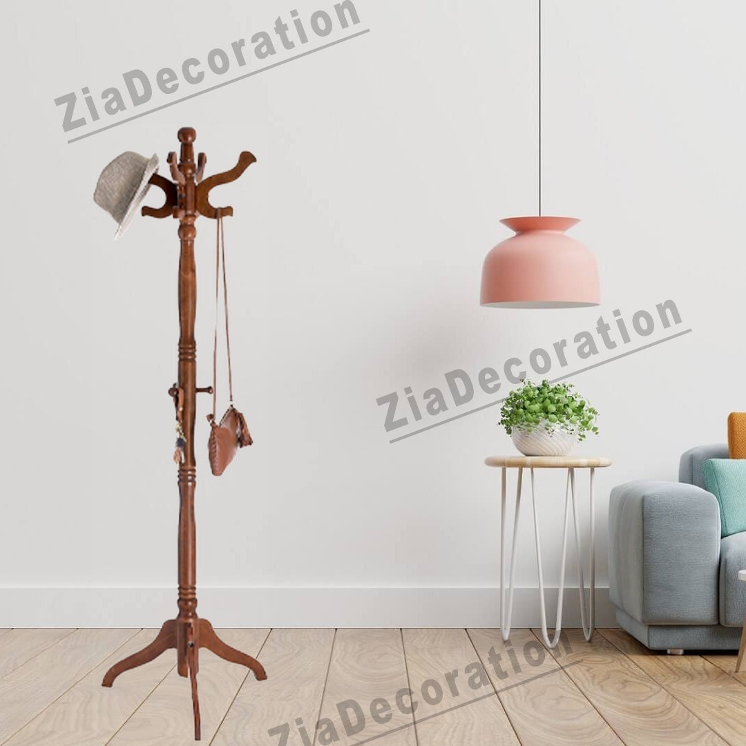 Handmade Solid Rubberwood Coat Rack Standing With 11 Hooks Modern Coat ...
