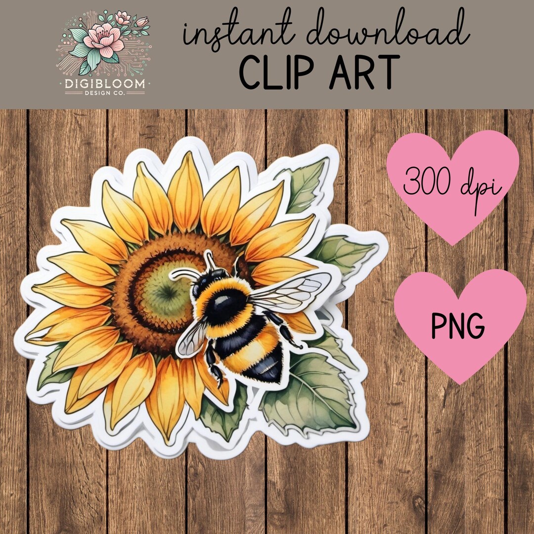 Sunflower and Bee Clipart | Digital Sticker | Vibrant Floral ...