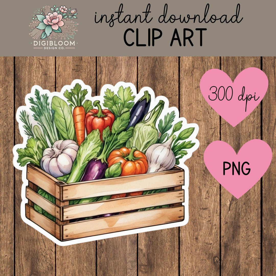 Fresh Veggie Crate Clipart | Digital Sticker | Rustic Farmer's Market ...
