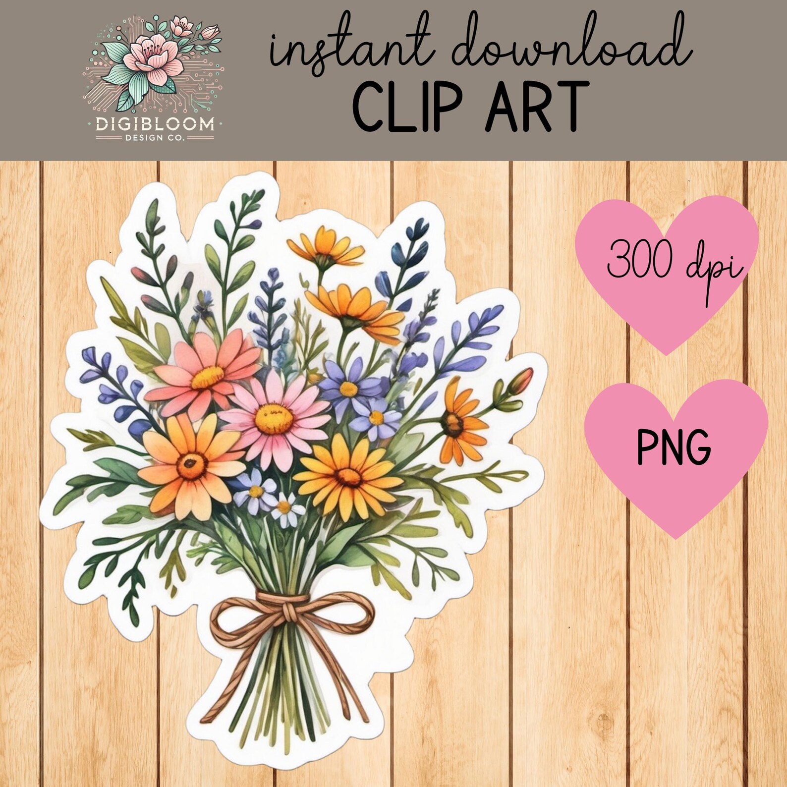Rustic Wildflowers Clipart | Digital Sticker | Botanical Digital Art ...