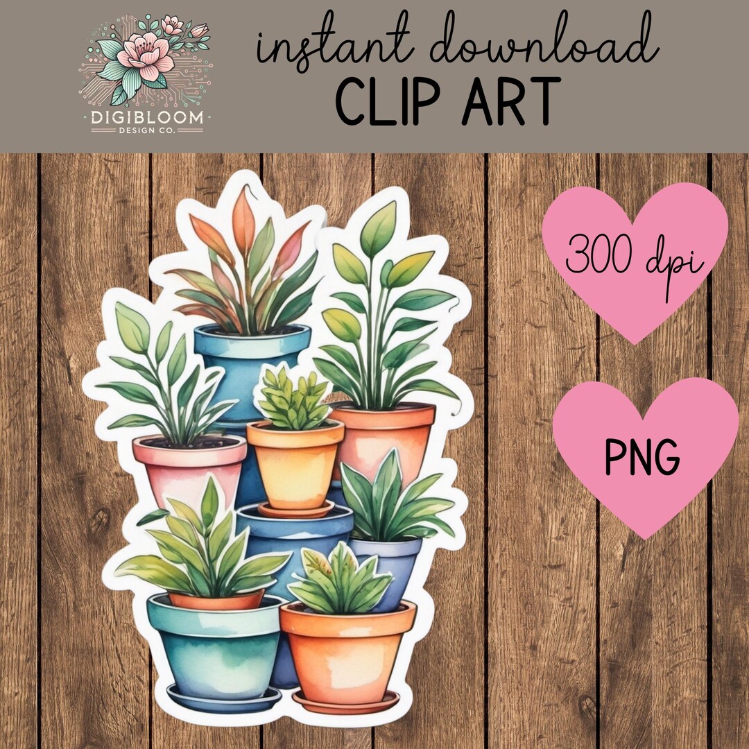 House Plant Clipart | Digital Sticker | Vibrant Indoor Greenery Art for ...