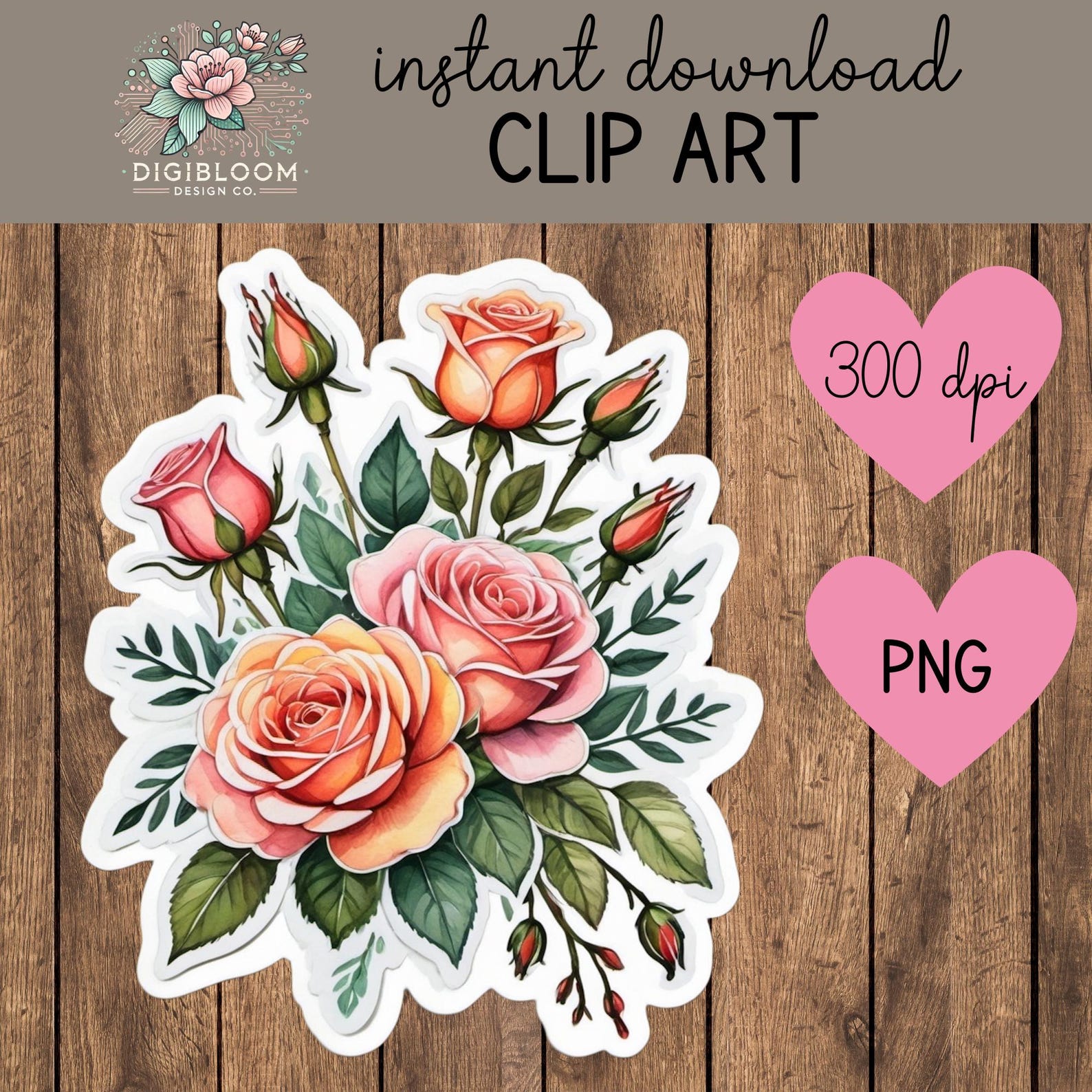 Roses June Birth Flower Clipart | Digital Sticker | Elegant Floral ...