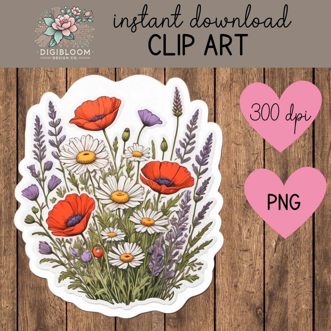 Wildflower Bundle Clipart Digital Sticker Hand-drawn Floral Artwork for ...