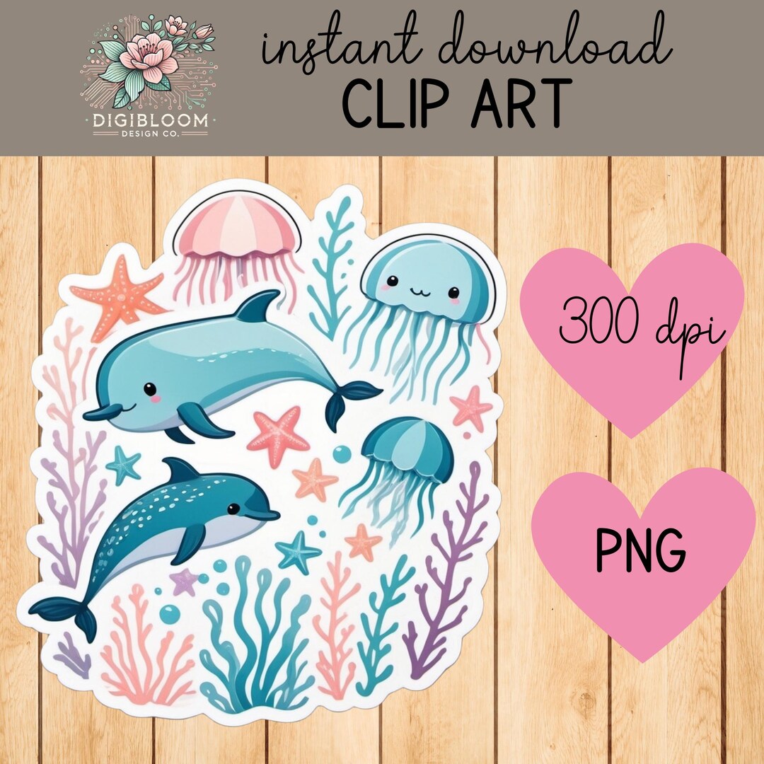 Ocean Life Clipart, Digital Sticker, Sea Creatures Graphics, Underwater ...