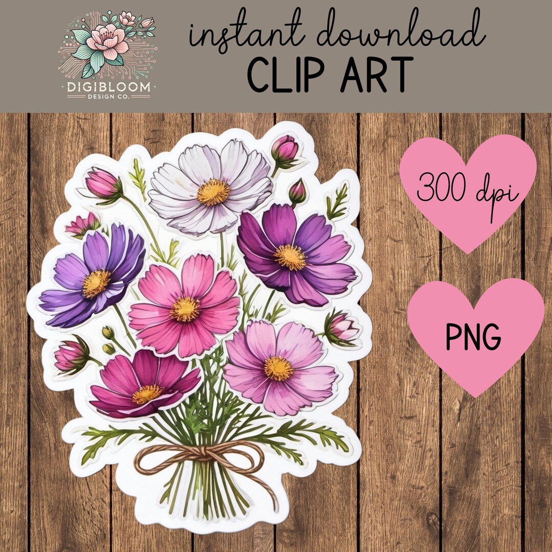 Cosmos Clipart | Digital Sticker | October Birth Flower Art for ...