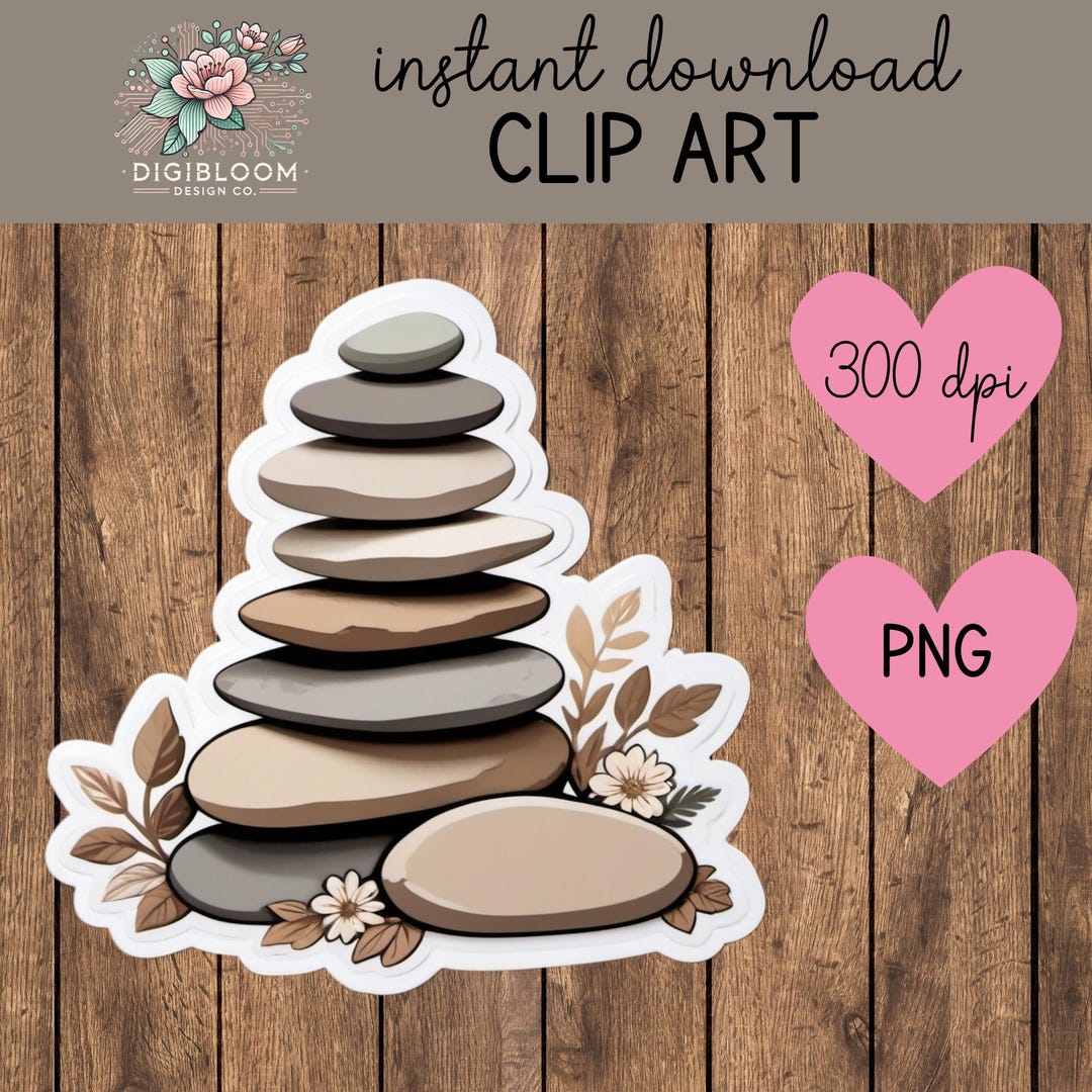 Stacked Stones Clipart | Digital Sticker | Elegant Zen Rock Pile Design ...
