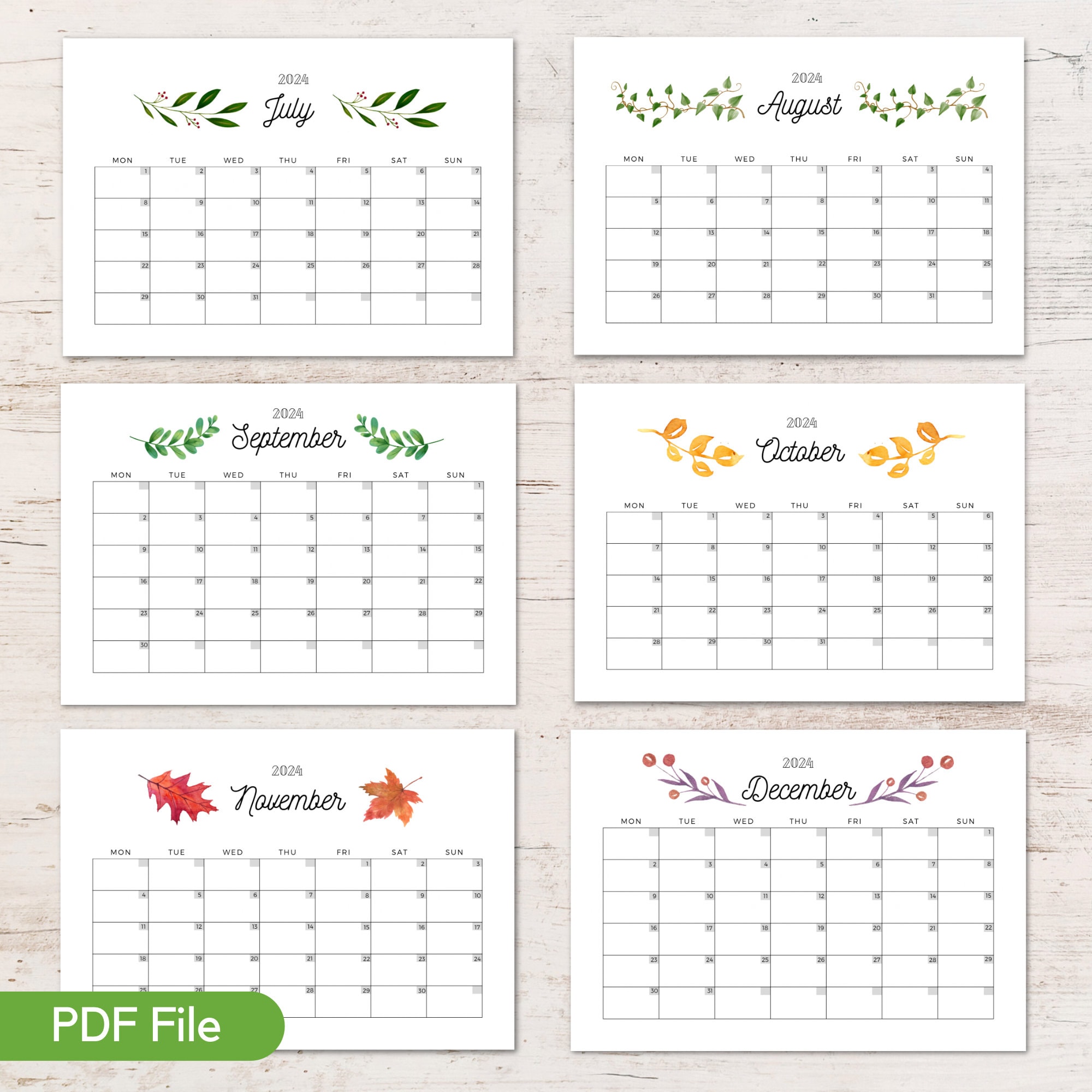 Monthly Calendar 2024 PDF Printable Calendar A4 PDF - Etsy