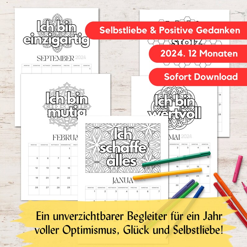 Coloring Book Calendar 2024 Affirmation Calendar for - Etsy