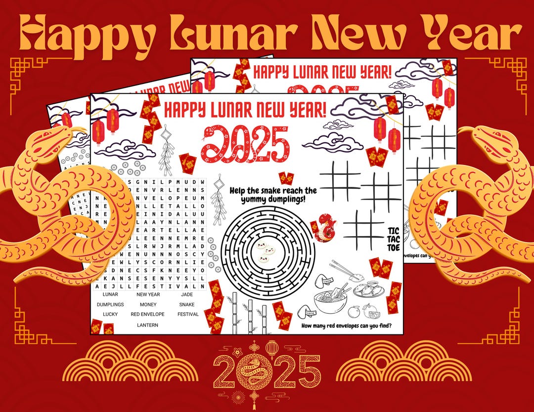 2025 Lunar New Year Activity Mat - Printable Coloring Mat - Placemat ...