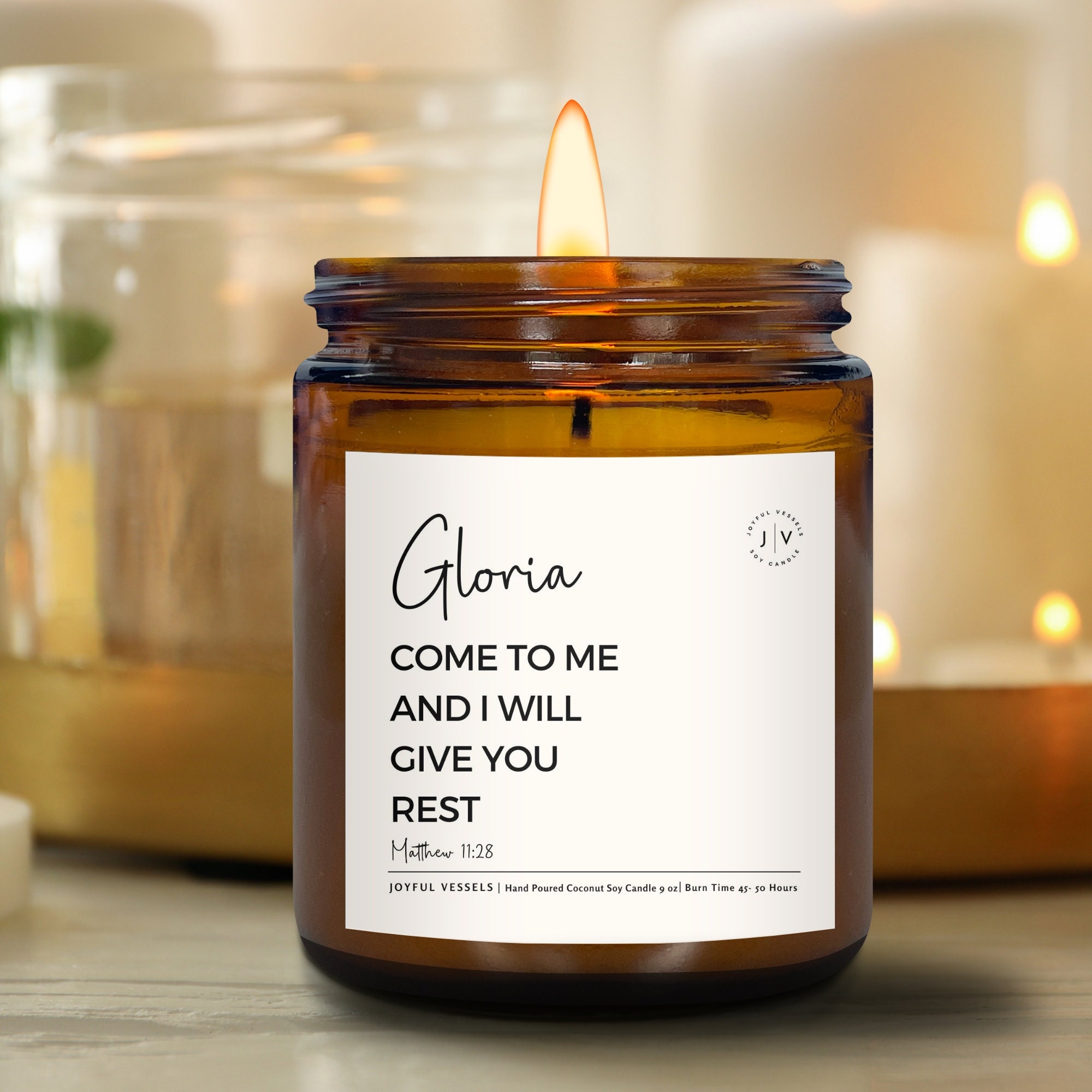 Matthew 11:28, Personalized Bible Verse Candle in Amber Jar ...
