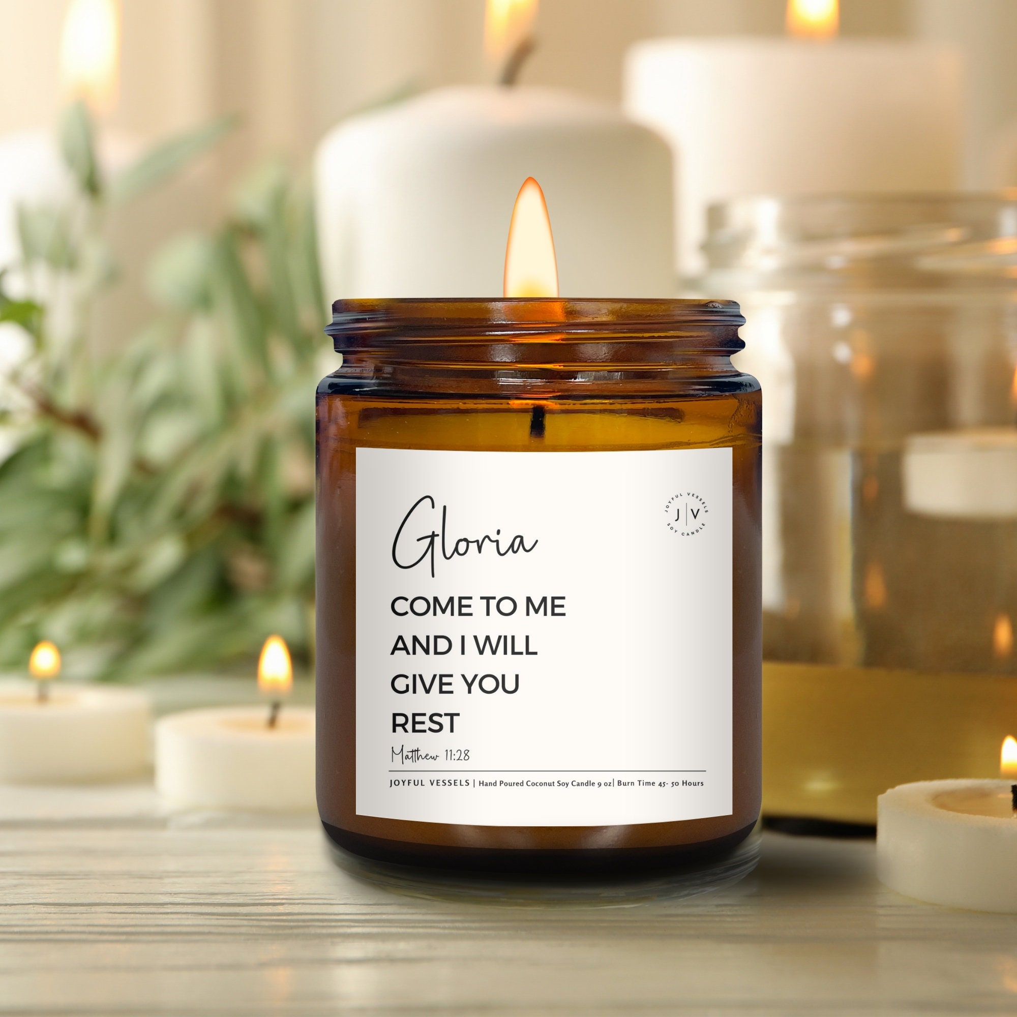 Matthew 11:28, Personalized Bible Verse Candle in Amber Jar ...