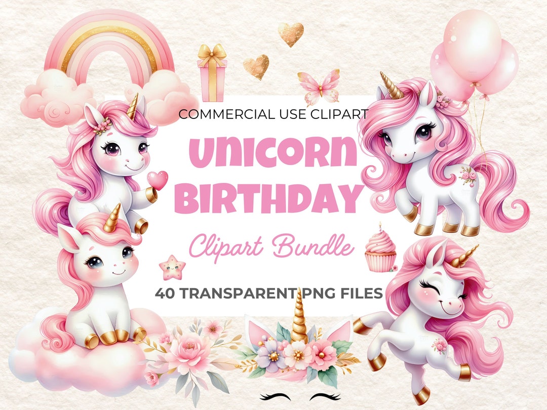 Unicorn Clipart Pink Unicorn Birthday Clipart Cute Unicorn Pictures for ...
