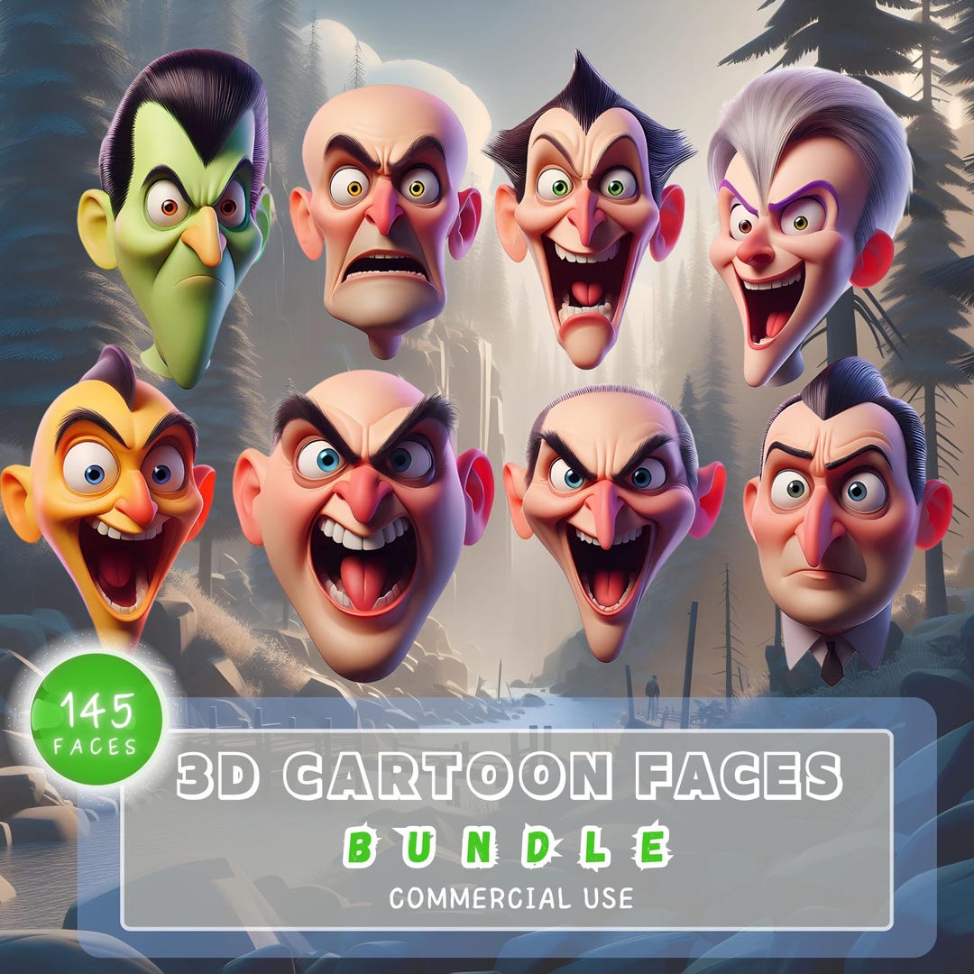 145 Cartoon Emotion Faces I Crazy Faces I Digital Download I Printable ...