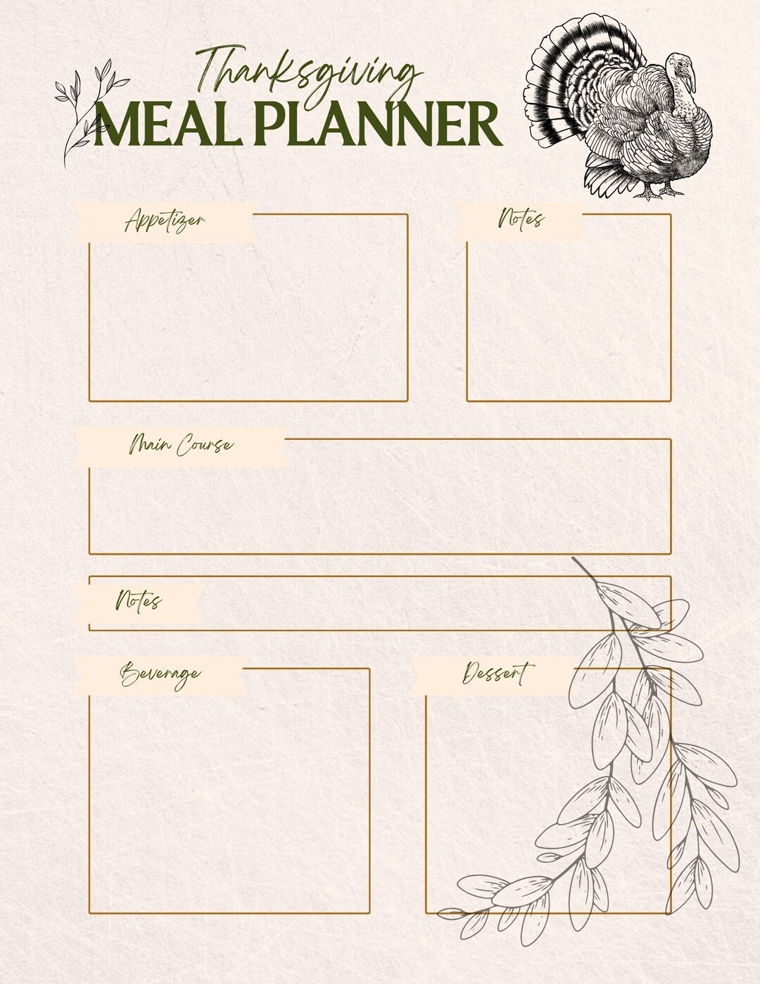 Thanksgiving Printable Meal Planner With Recipe Pages - Etsy