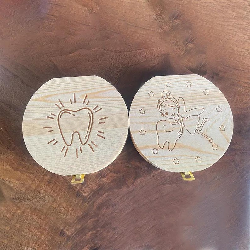 Wooden Baby Kids Tooth Storage Box Tooth Wood Box Organizer Milk Teeth ...