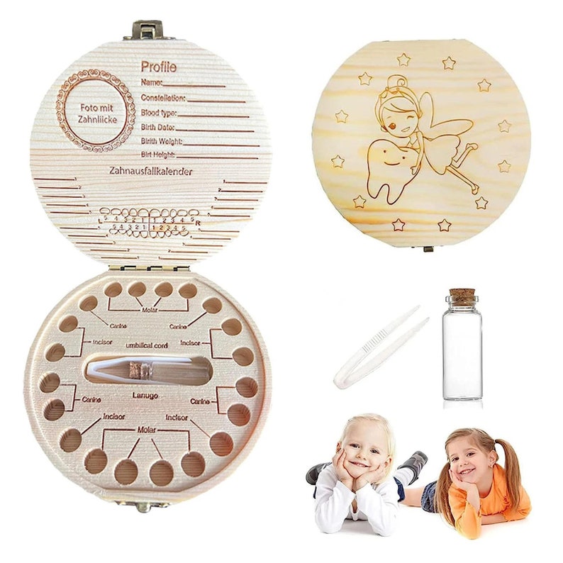 Wooden Baby Kids Tooth Storage Box Tooth Wood Box Organizer Milk Teeth ...