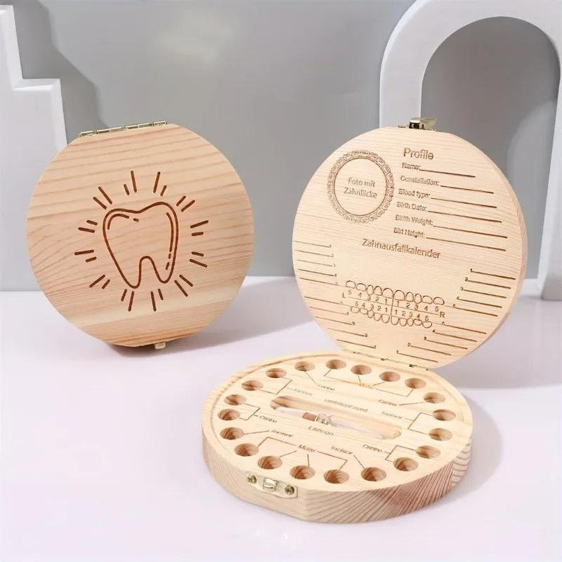 Wooden Baby Kids Tooth Storage Box Tooth Wood Box Organizer Milk Teeth ...