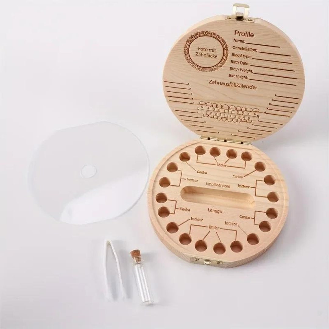 Wooden Baby Kids Tooth Storage Box Tooth Wood Box Organizer Milk Teeth ...