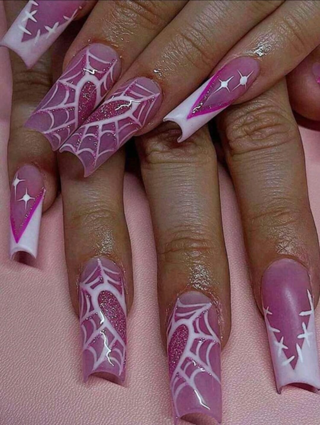 24pcs Long Coffin Shaped French Tip & Spider Web Design - Etsy