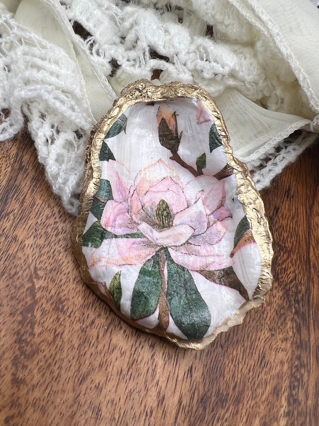 Custom Magnolia Themed Gilded Oyster Shell / Unique Gift / Wedding ...