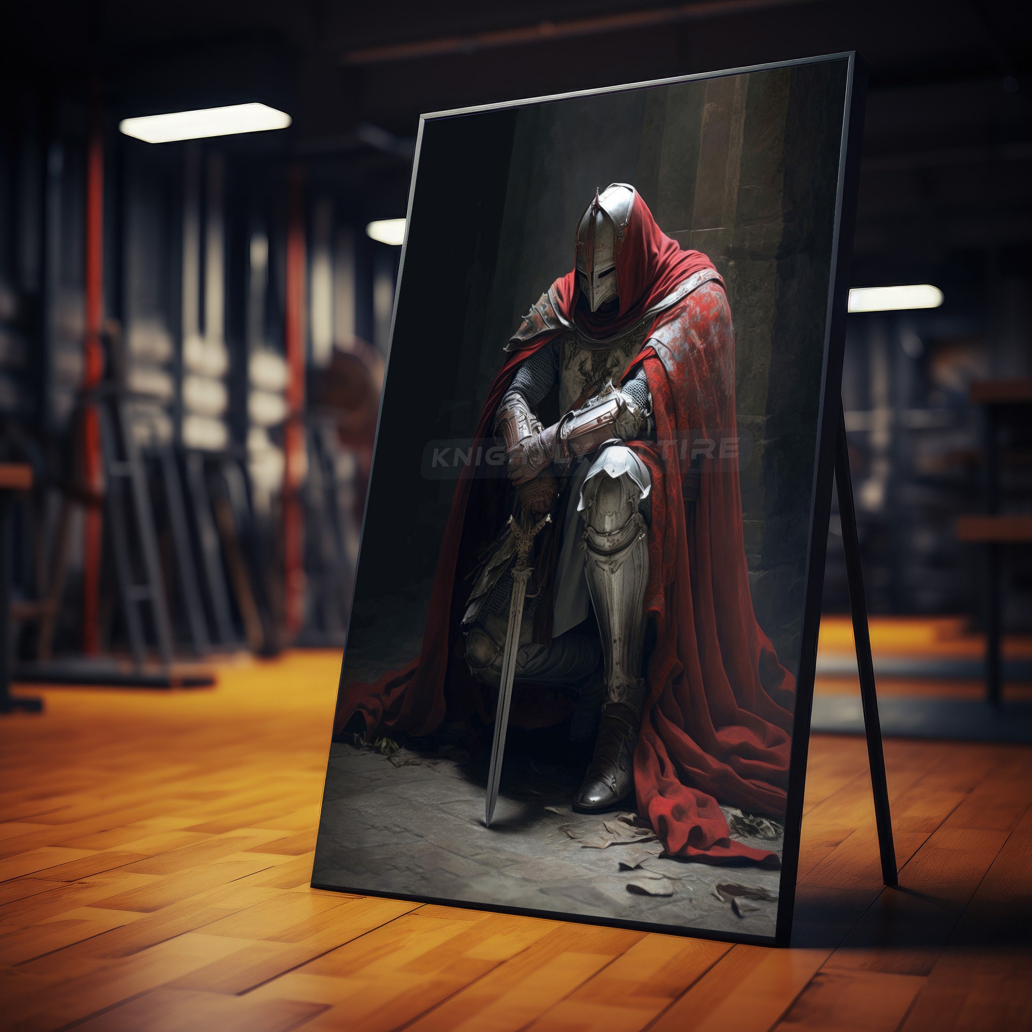 Medieval Knight Wall Art Medieval Kneeling Warrior - Etsy