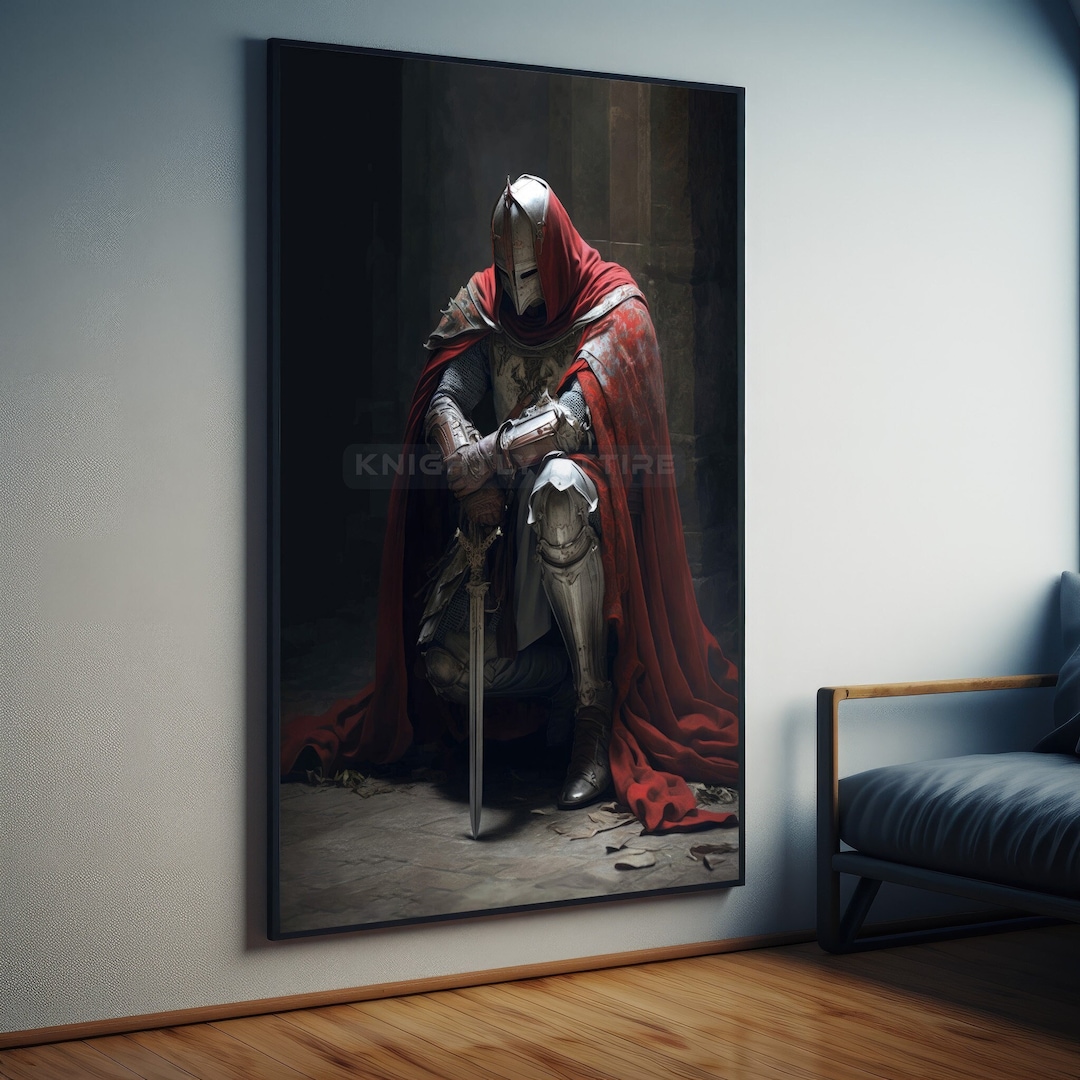 Medieval Knight Wall Art Medieval Kneeling Warrior - Etsy