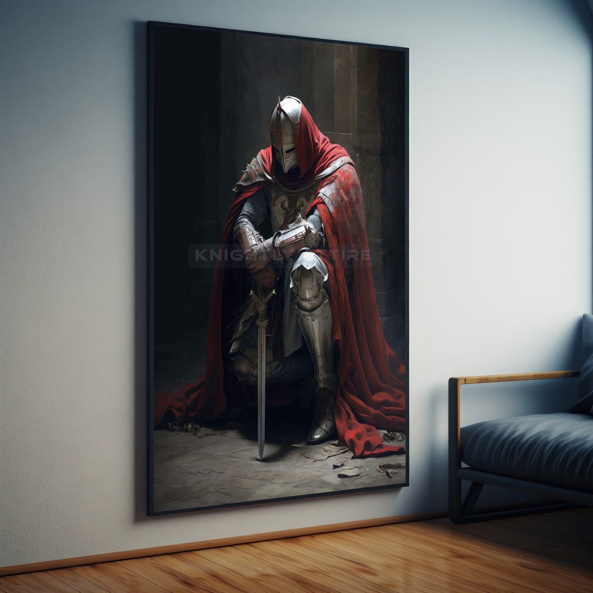 Medieval Knight Wall Art Medieval Kneeling Warrior - Etsy