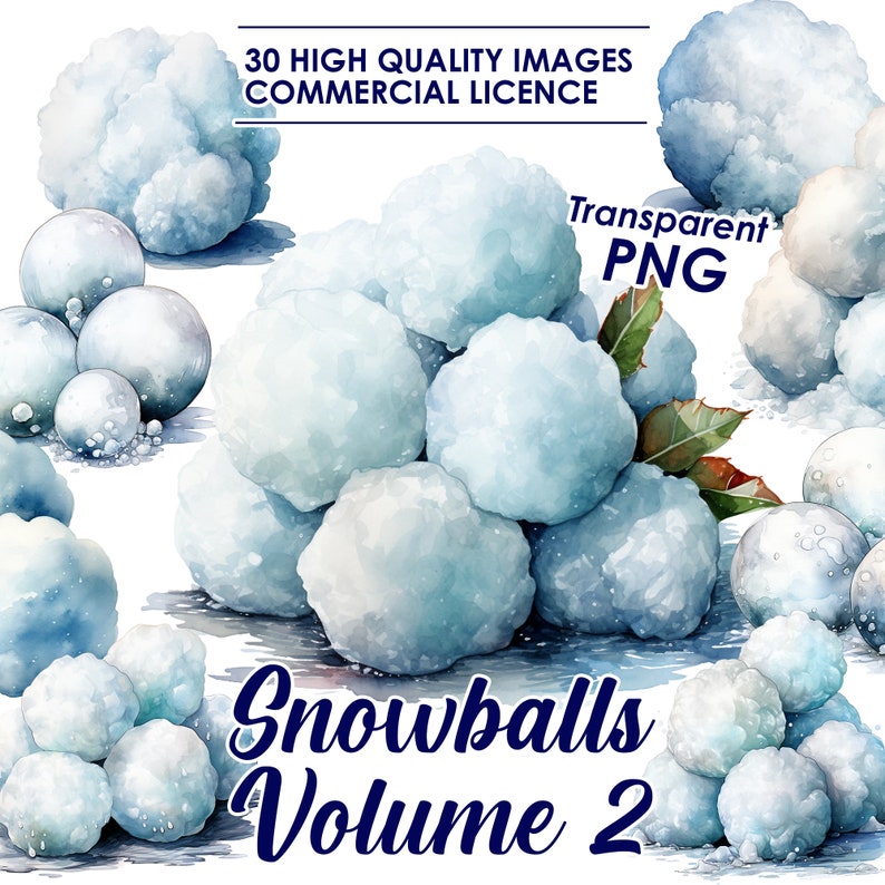 Snowballs Clipart Bundle, 30 High Quality Watercolor Cliparts ...