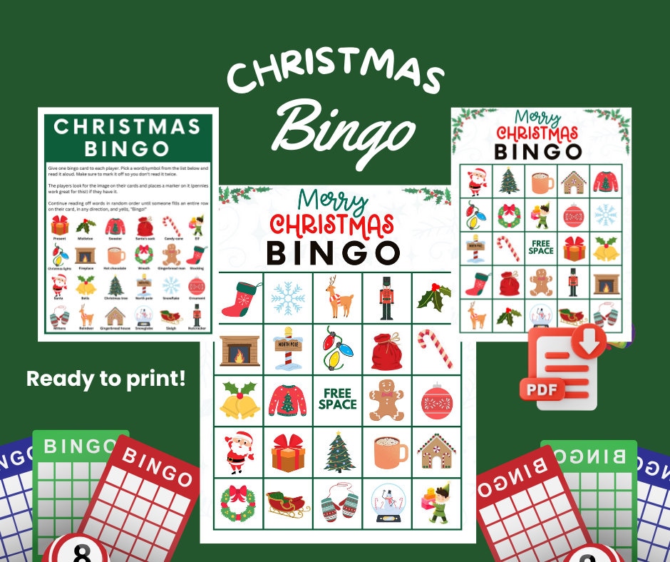 Christmas Bingo Printable Bingo Cards Winter Games for Family and ...