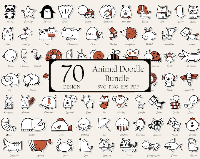 Animal Doodle Svg Bundle | Animal Svg | Doodle Svg | Safari Animal Svg ...