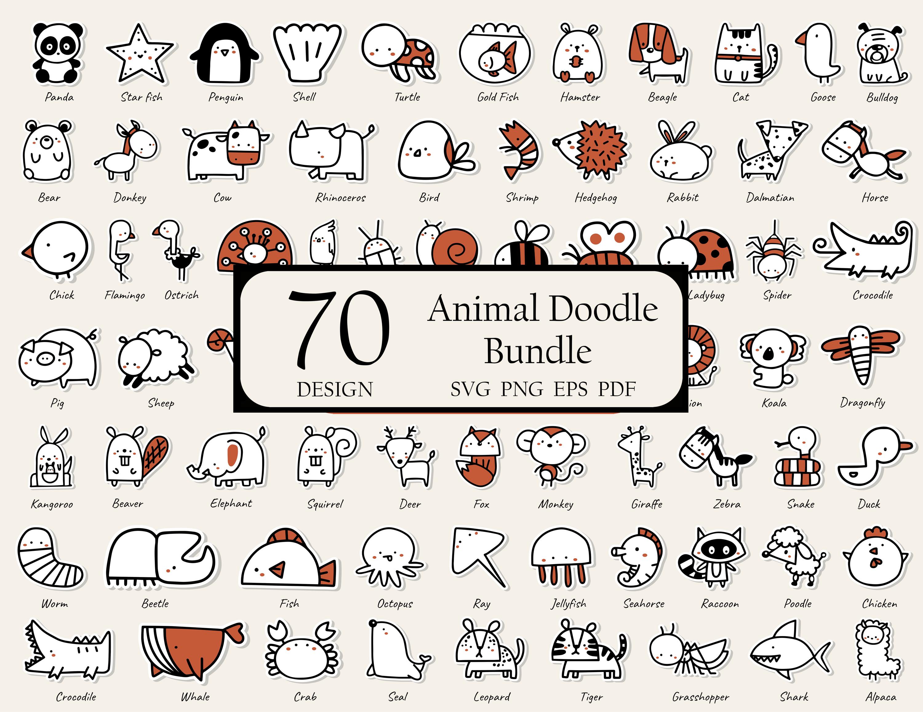 Animal Doodle Svg Bundle | Animal Svg | Doodle Svg | Safari Animal Svg ...