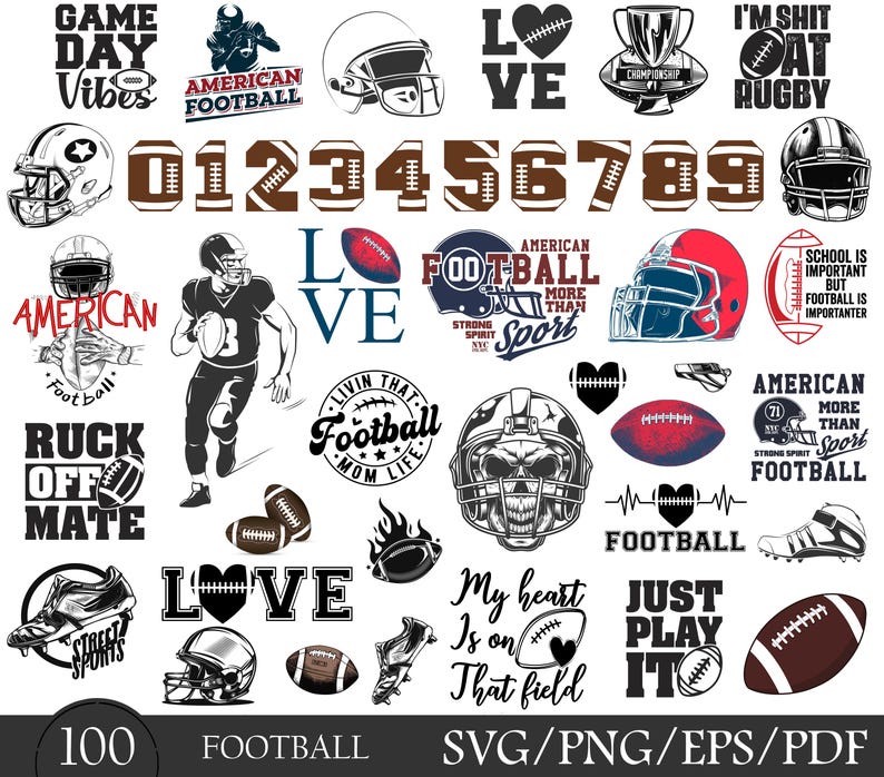 100 Football Svg Bundle, Football Shirt Svg, Funny Football Quotes Svg ...