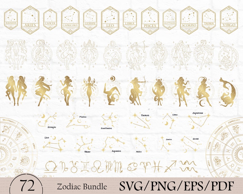 Zodiac Signs SVG Bundle, Horoscope SVG Bundle, Celestial Star Sign SVG ...