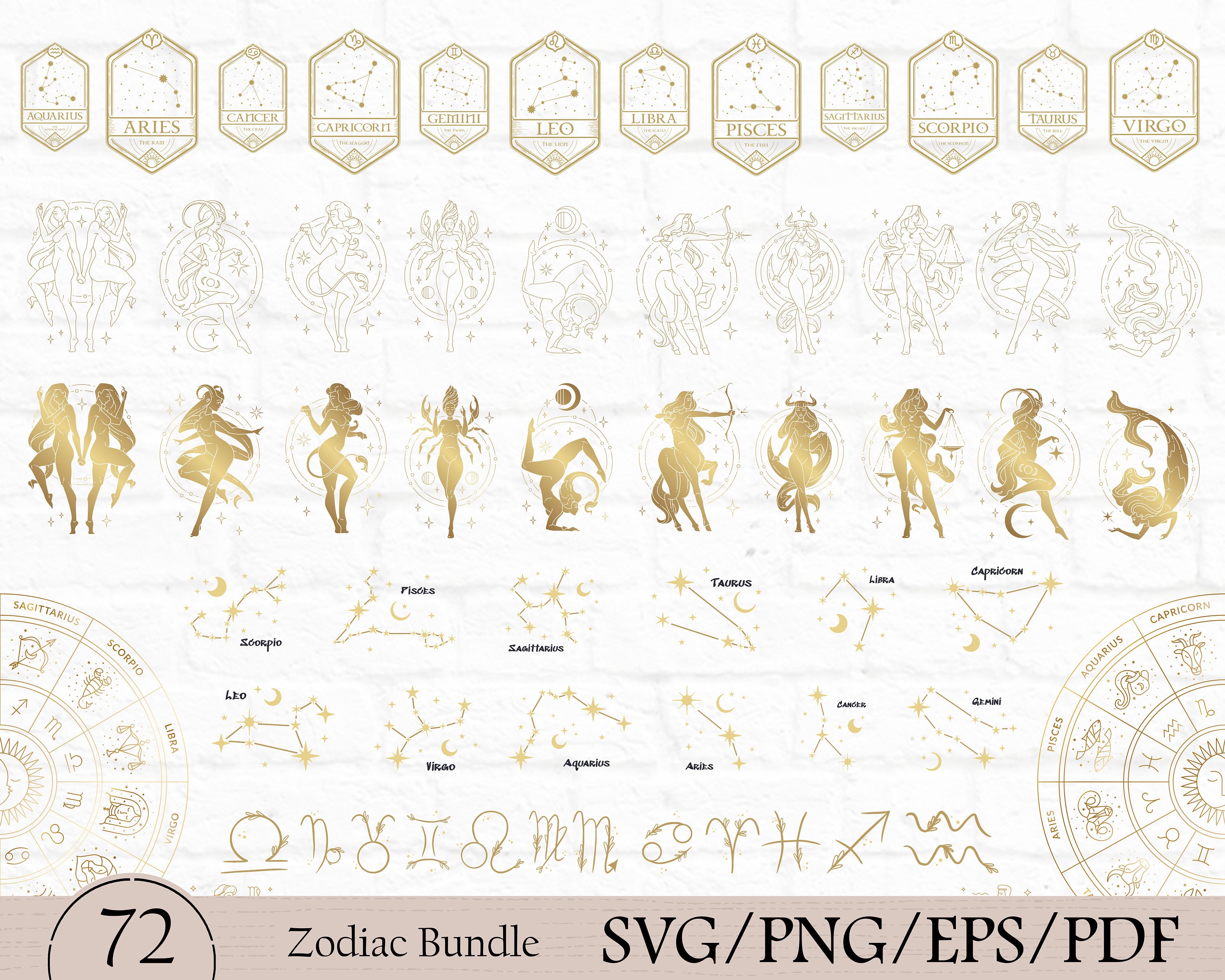 Zodiac Signs SVG Bundle, Horoscope SVG Bundle, Celestial Star Sign SVG ...