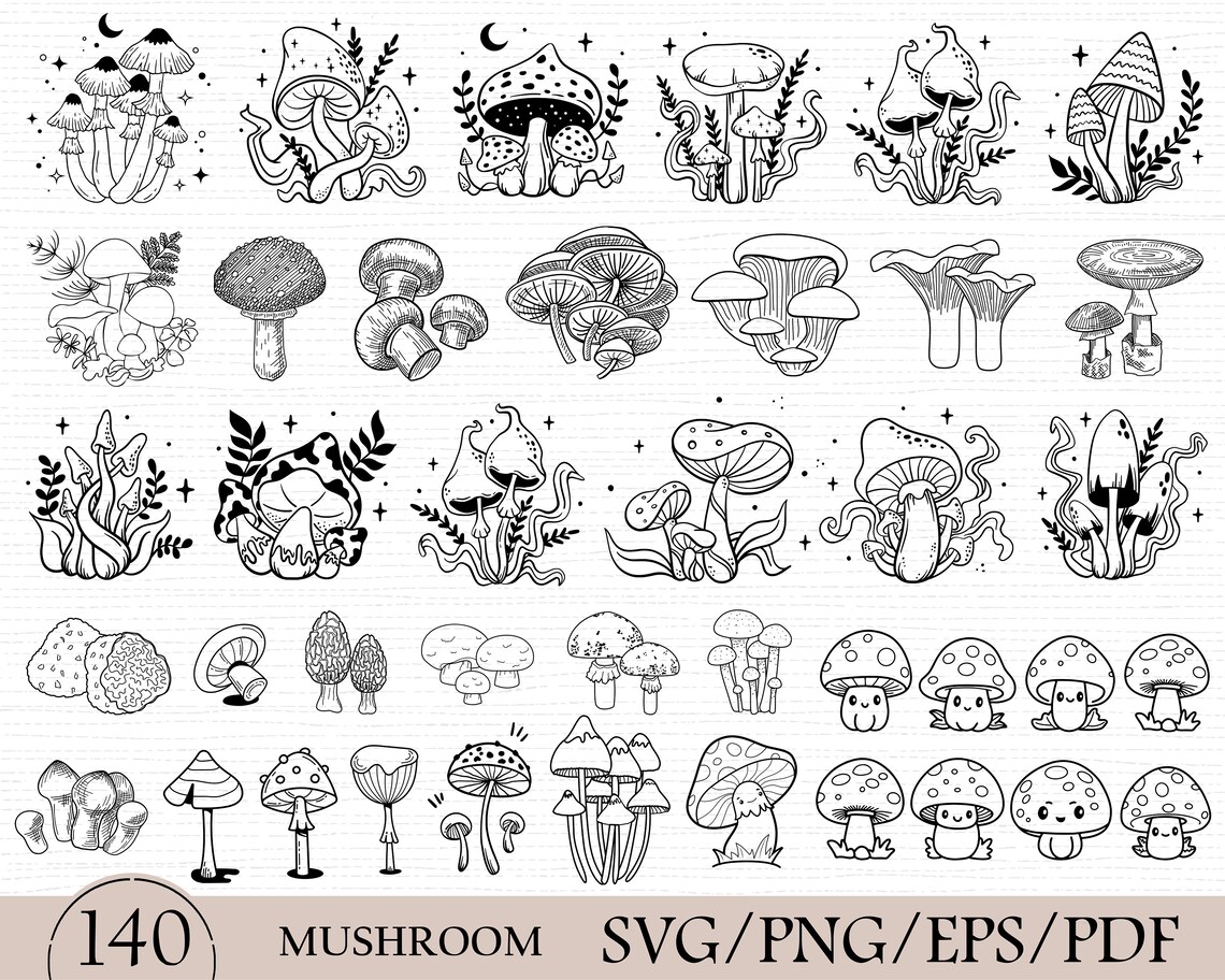 140 Mushroom Svg Mushroom Svg Bundle Mushroom Clipart Mystical Moon ...